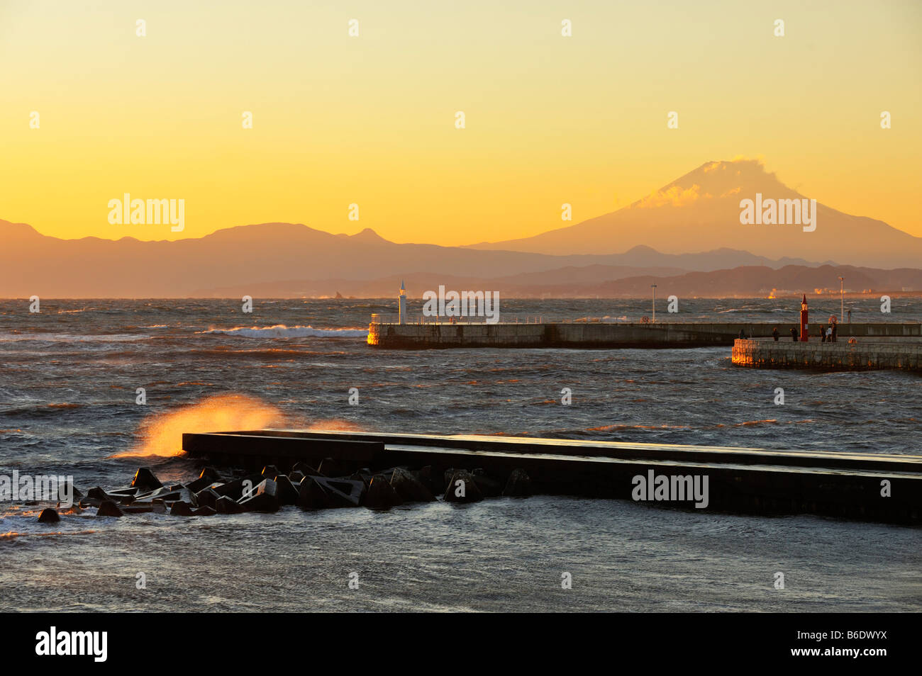 A beautiful sunset looking across Sagami Bay towards Mount Fuji ...