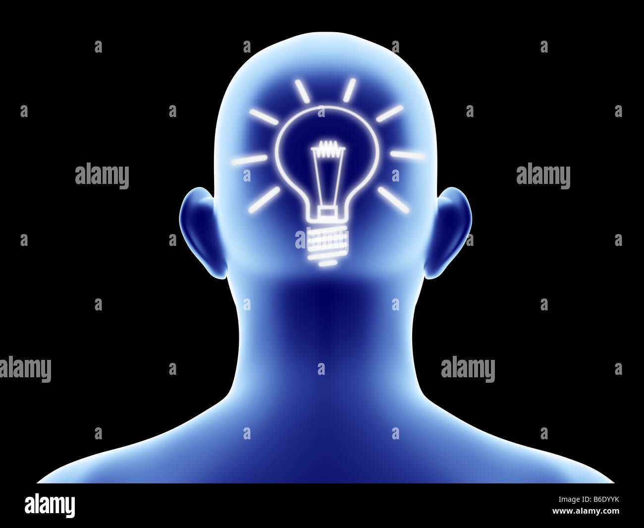 Illustration of a lightbulb inside a human head, representing a person ...