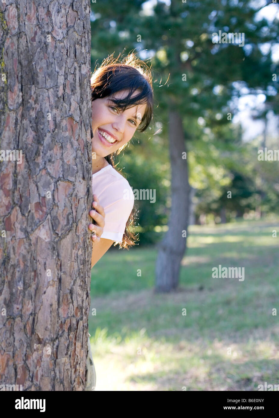 Looking out behind a tree trunk hi-res stock photography and images - Alamy