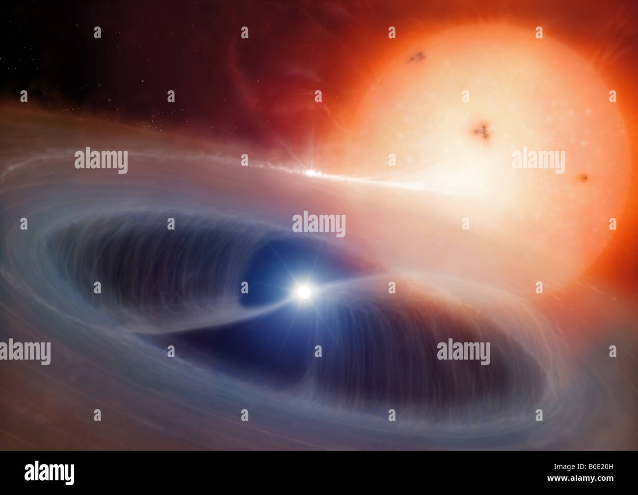 Artwork showing a type of cataclysmic variable star system known as an intermediate polar or ...
