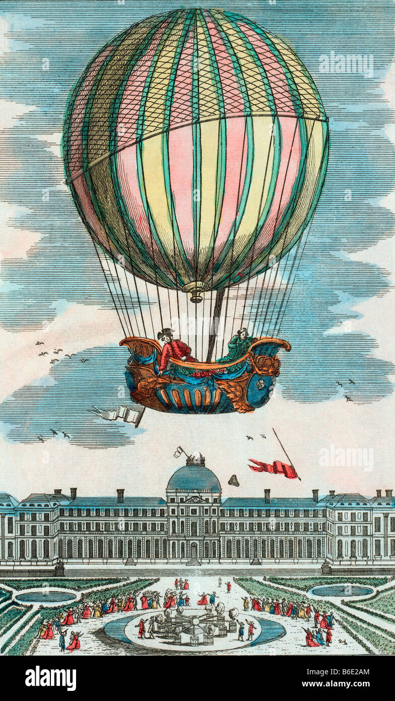 First manned hydrogen balloon flight. Jacques Alexandre Cesar Charles ...