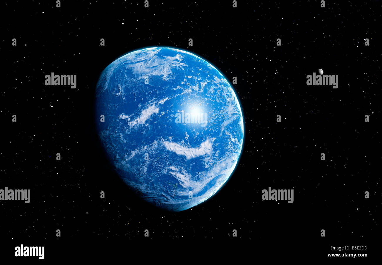 Ocean planet. Artwork of a hypothetical alien planet whose surface is ...