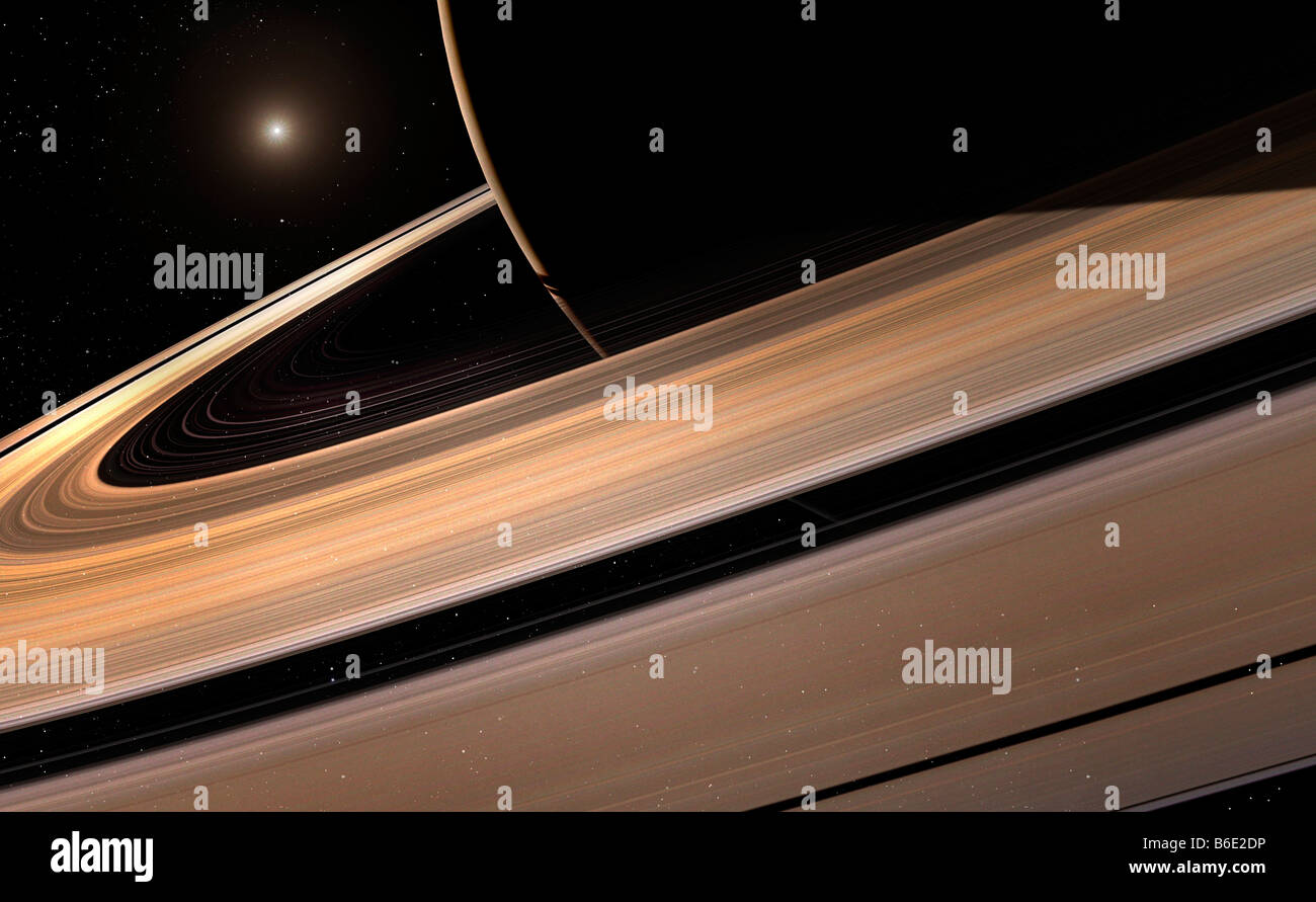 Saturn rings. Artwork of Saturn rings, which are composed mainly of ice ...