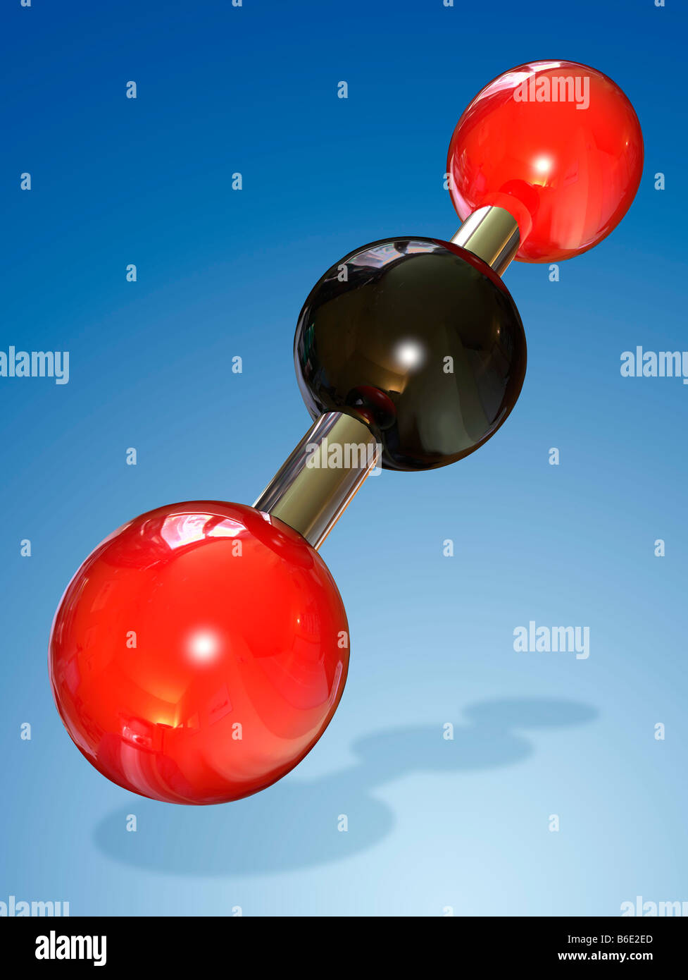 Carbon dioxide. Molecular model of the greenhousegas carbon dioxide ...