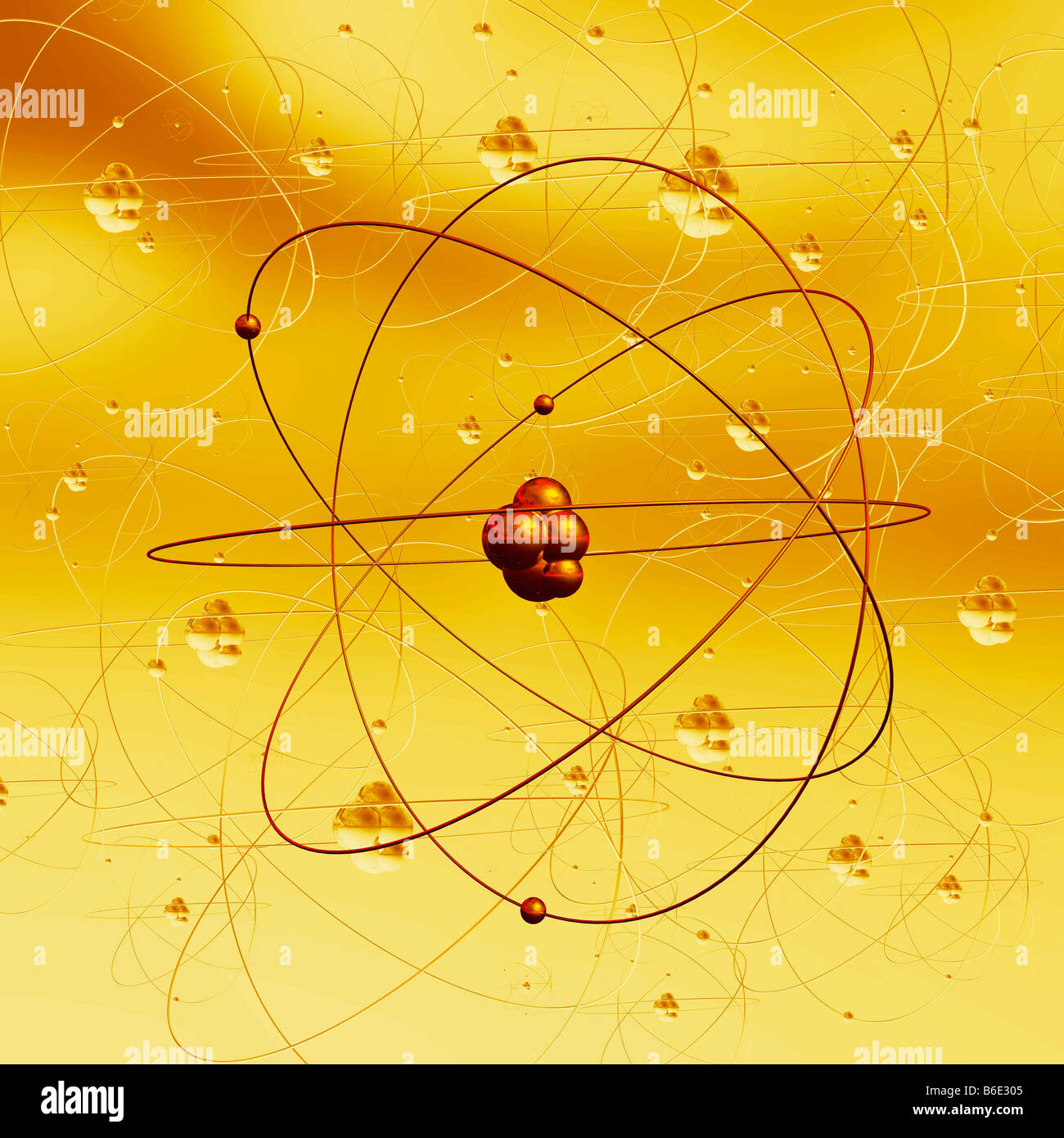 Atomic structure. Computer artwork of electronsorbiting a central ...