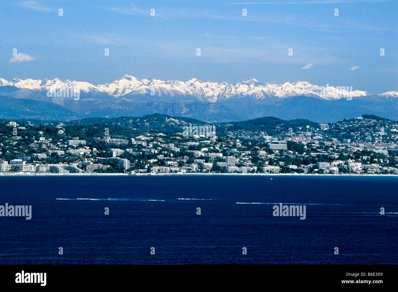 Cannes coast and the Mercantour snowed mountain Stock Photo - Alamy
