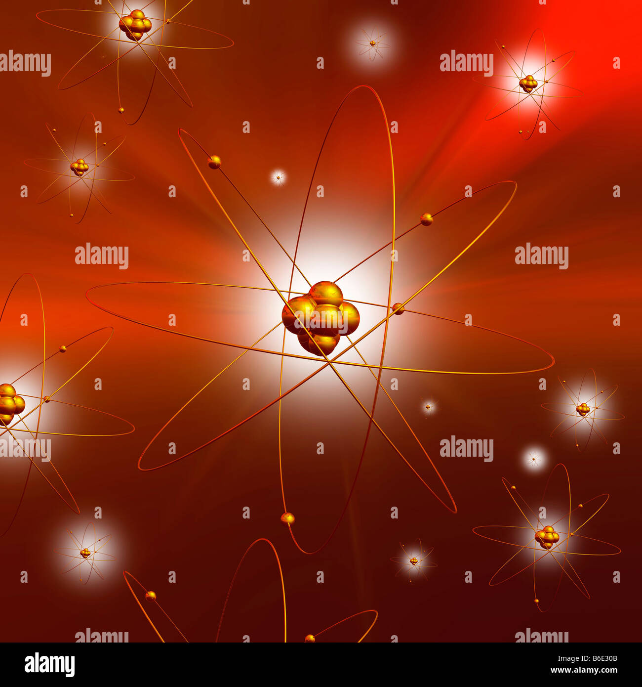 Atomic structure. Computer artwork of electronsorbiting a central ...