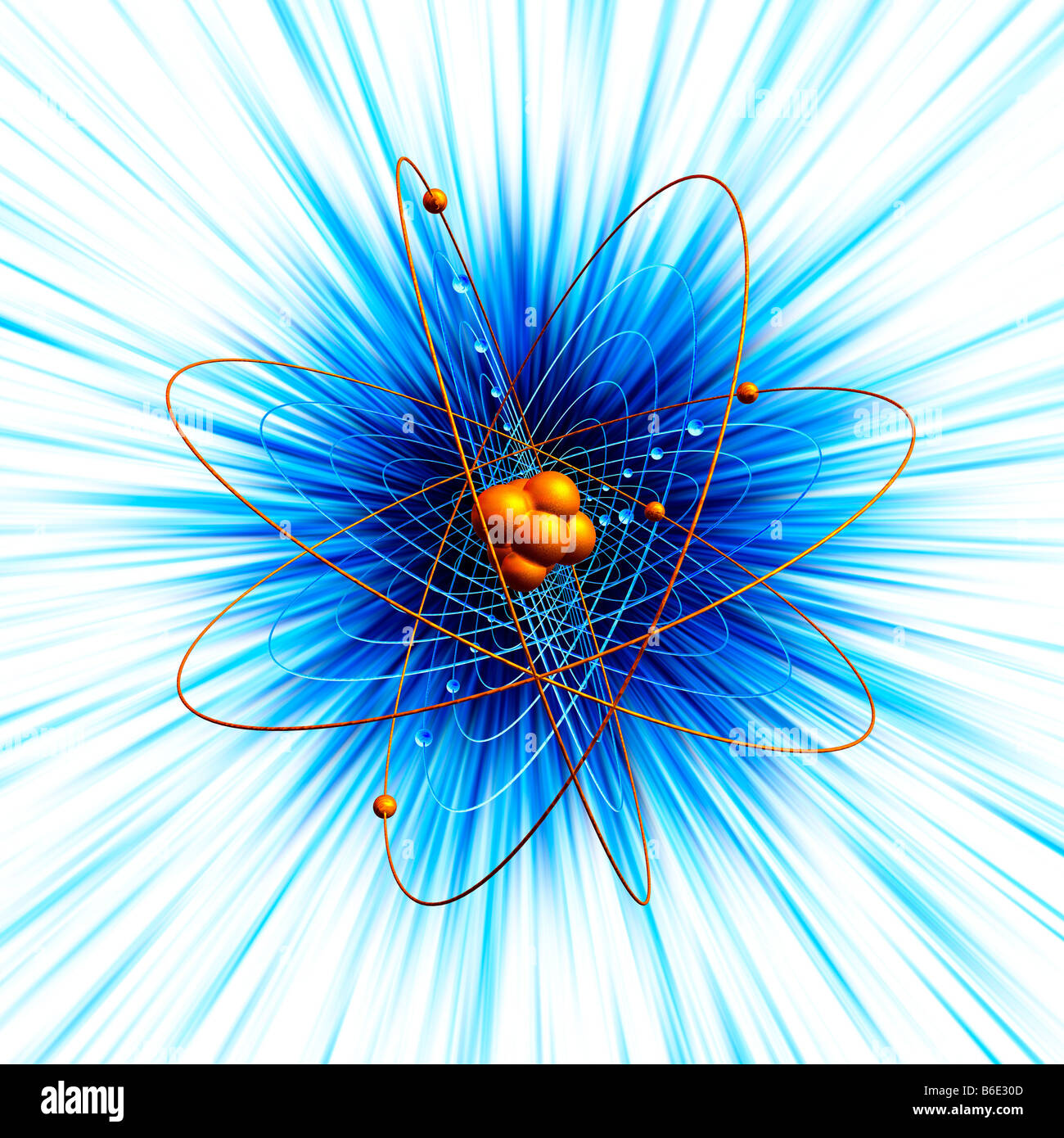 Atomic structure. Computer artwork of electronsorbiting a central ...