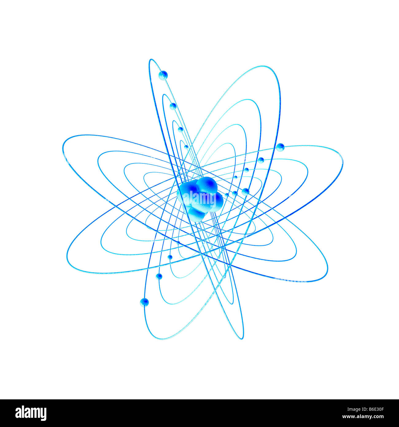 Atomic structure. Computer artwork of electronsorbiting a central ...