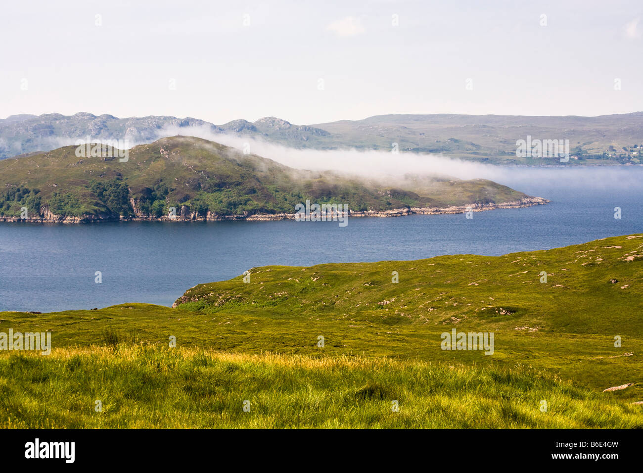 Scotch mist over the Isle of Ewe in Loch Ewe, Wester Ross, Highland ...