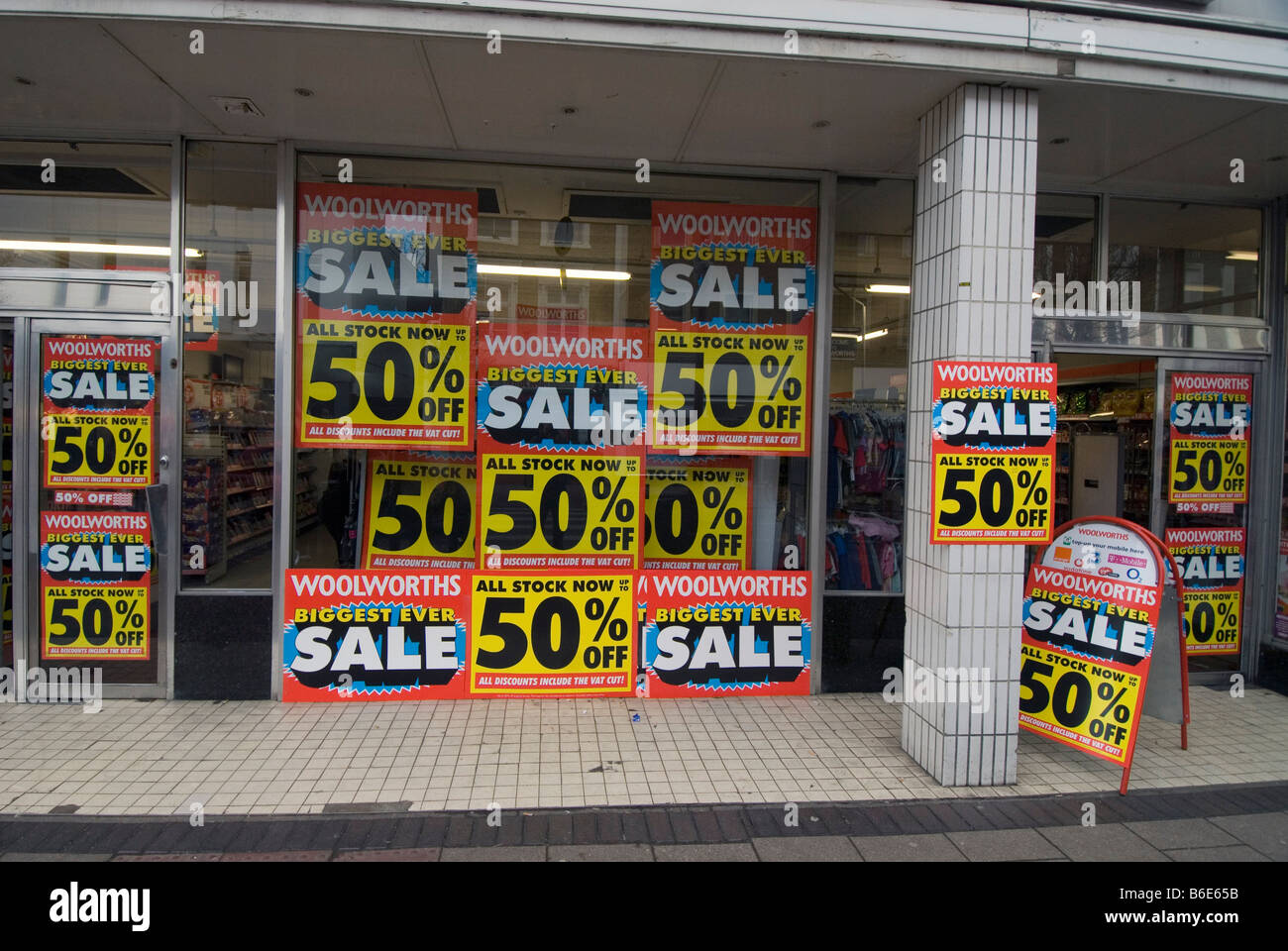 Woolworths Shop Front with 50% Sale Signs Stock Photo - Alamy