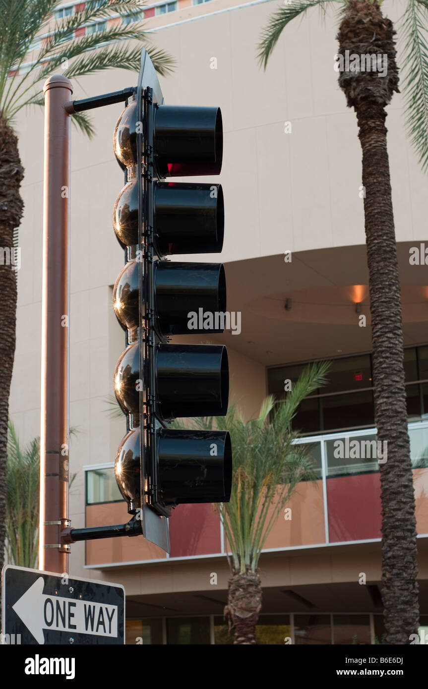 Five light traffic signal and One Way sign Stock Photo - Alamy
