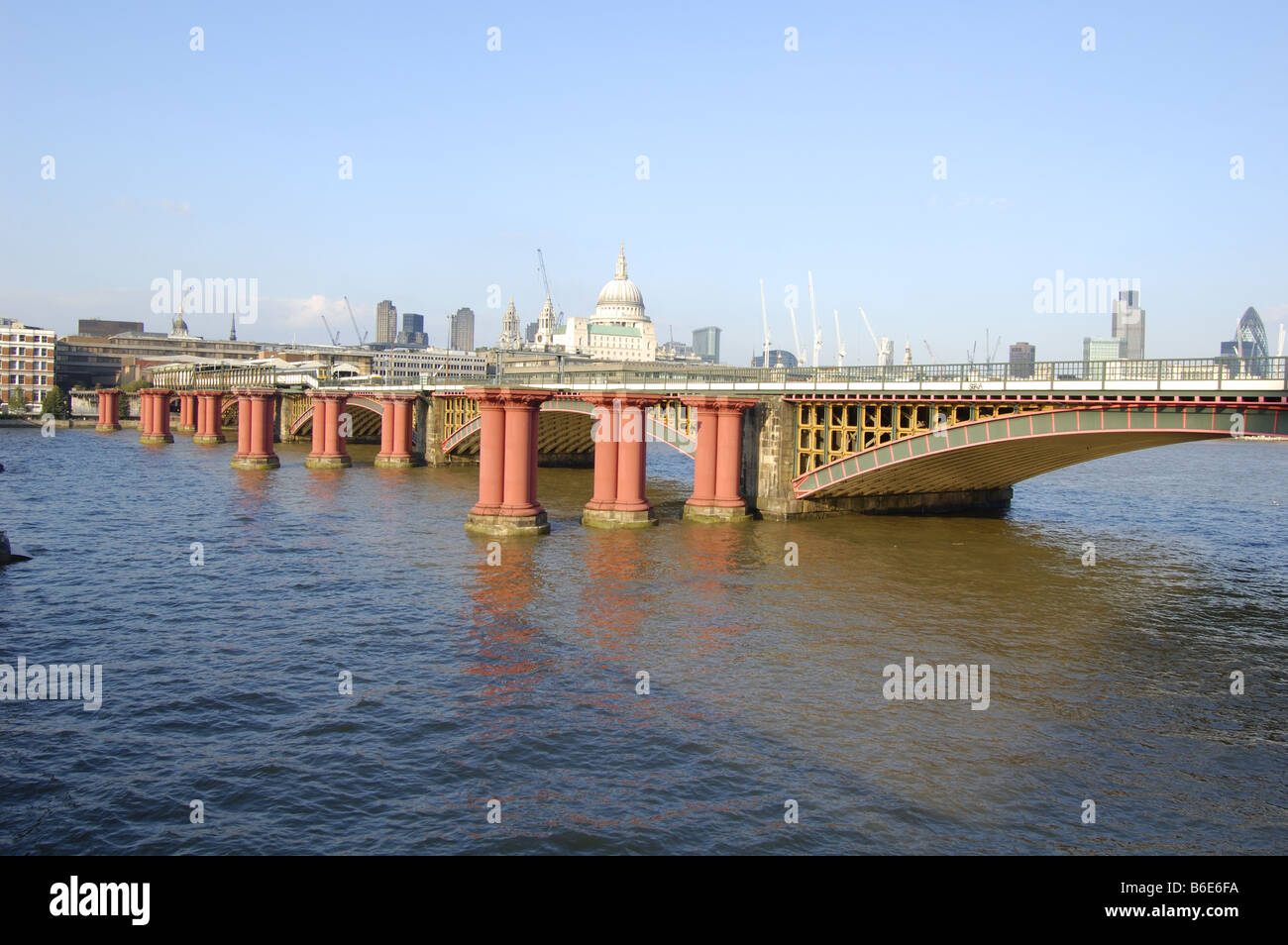 Blackfriars railway bridge and City skyline London England Stock Photo ...