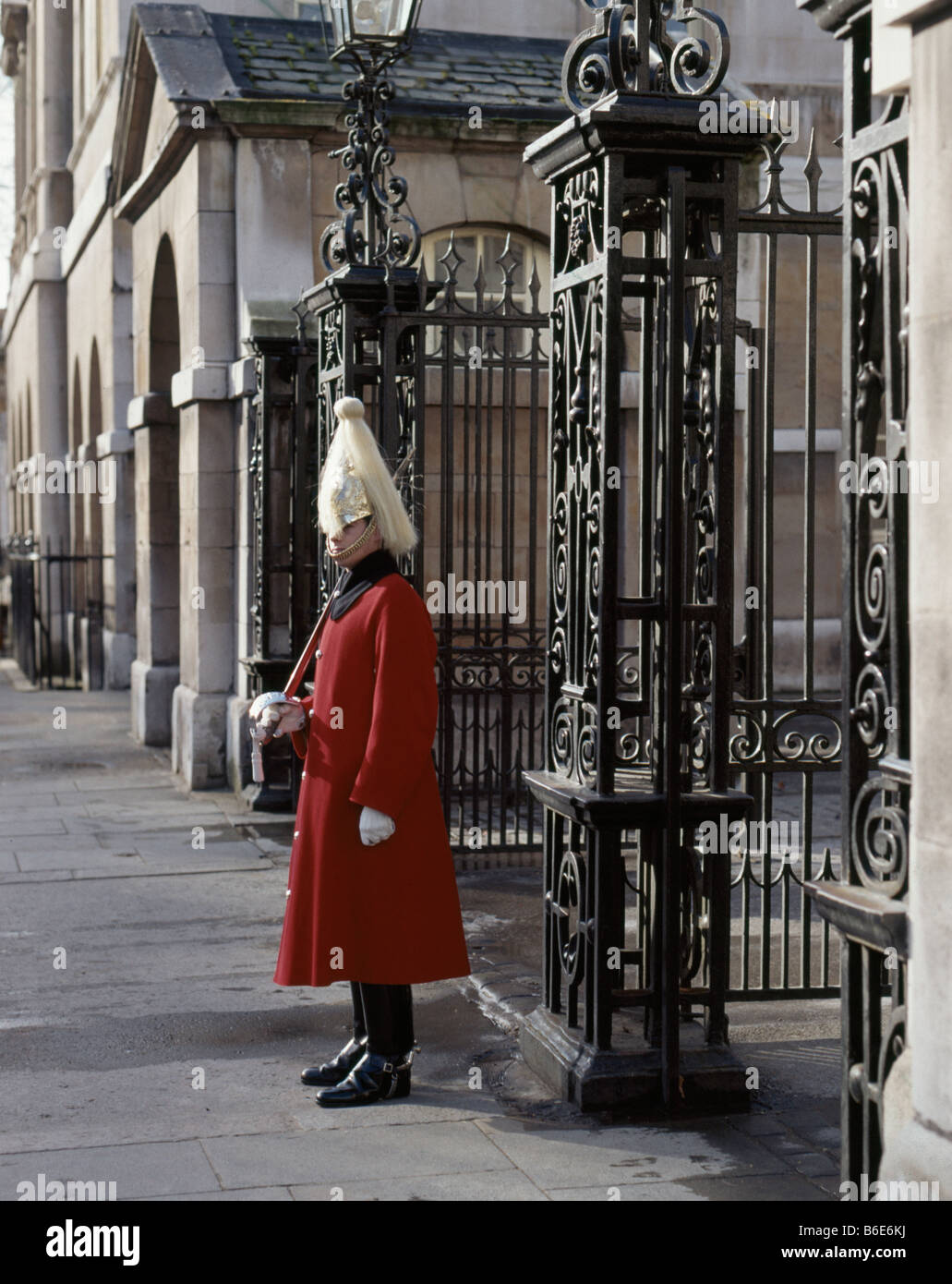 Life Guard of the Household Cavalry standing guard at Horse Guards ...