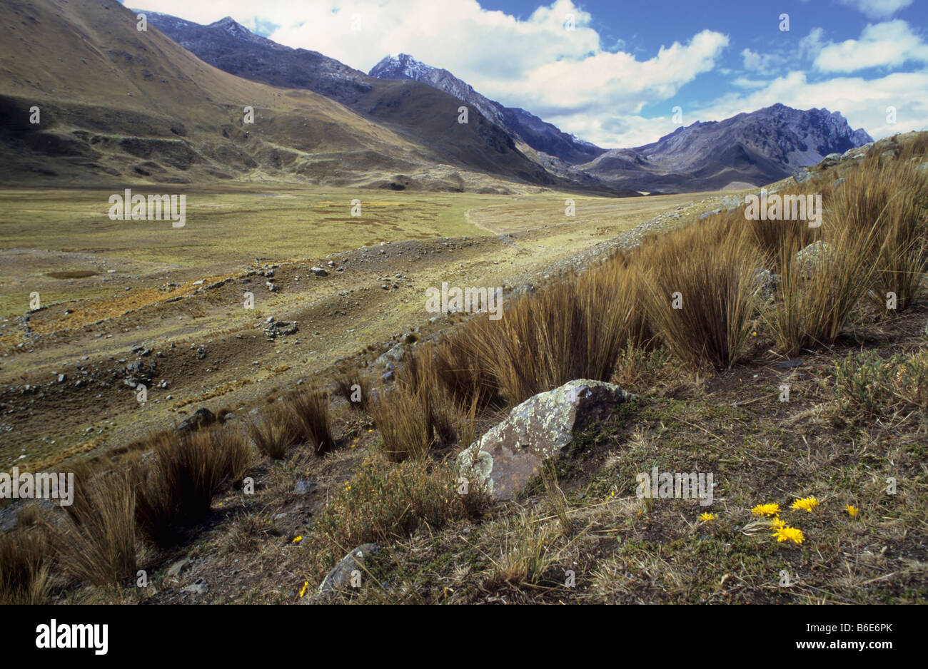 The valley above Sacracancha in the Cordillera Blanca of Peru, looking ...