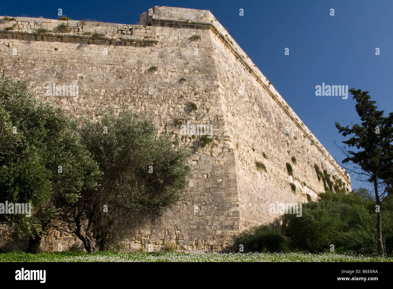 The huge defensive wall called the Cottonera Lines in Malta Stock Photo ...