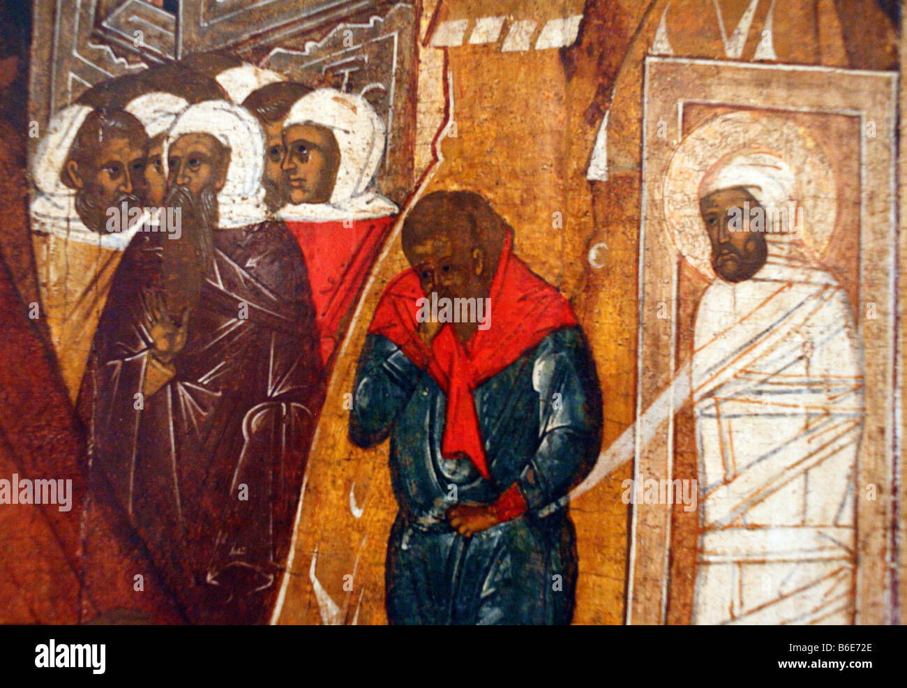 Raising of Lazarus, detail of Russian Icon, religious art, saint, city ...