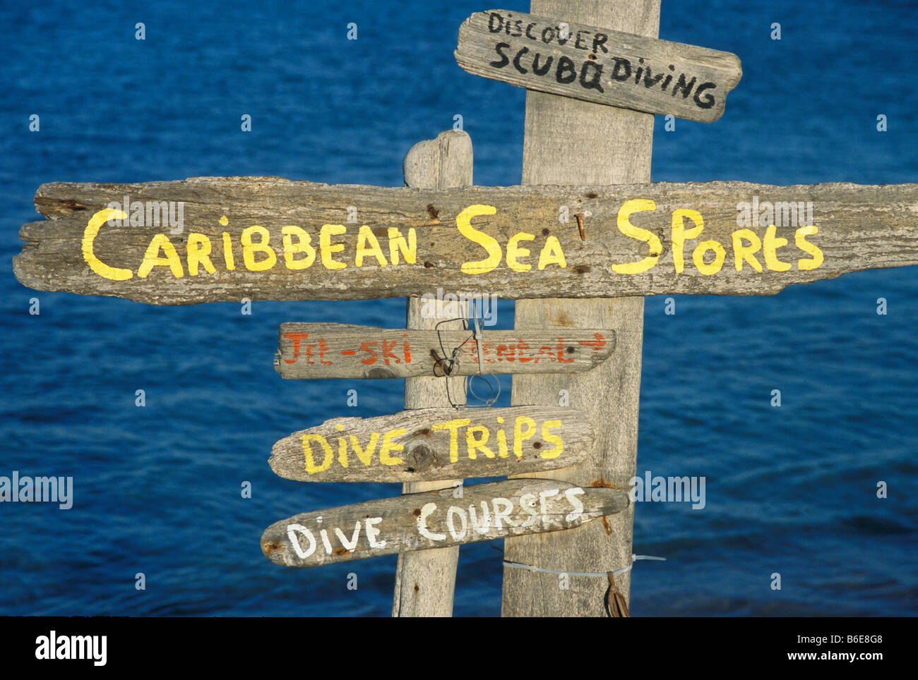 Caribbean Sea Sports sign on beach at Marriott Curaçao Resort Piscadera ...