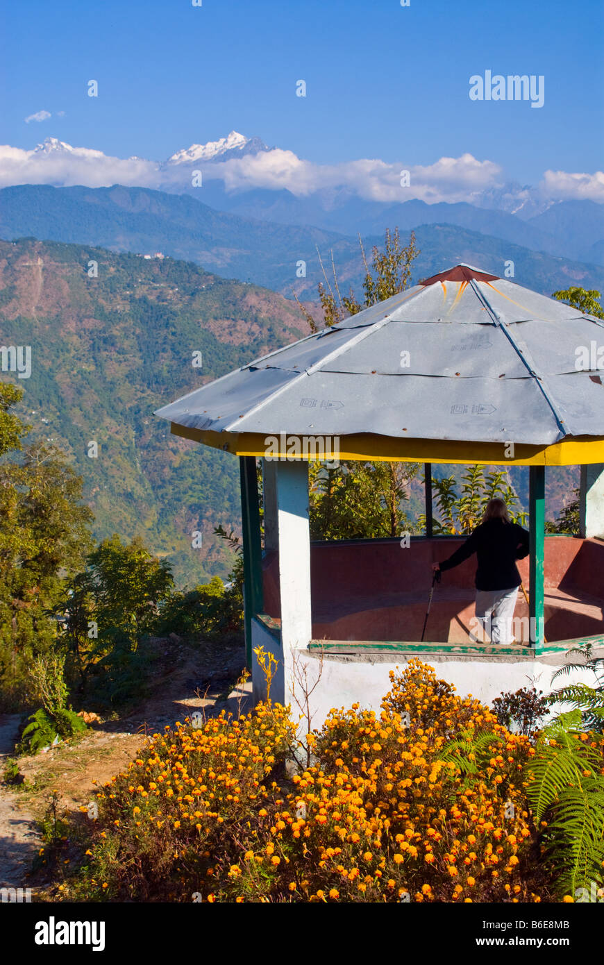 Viewpoint near Rinchenpong, Sikkim, India, looking out across valleys ...