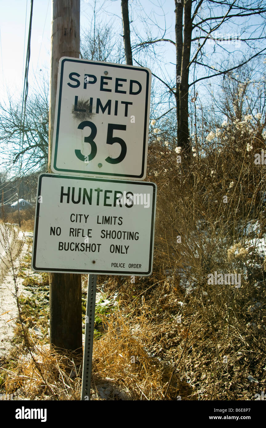Road sign warning hunters to not discharge rifles within city limits ...