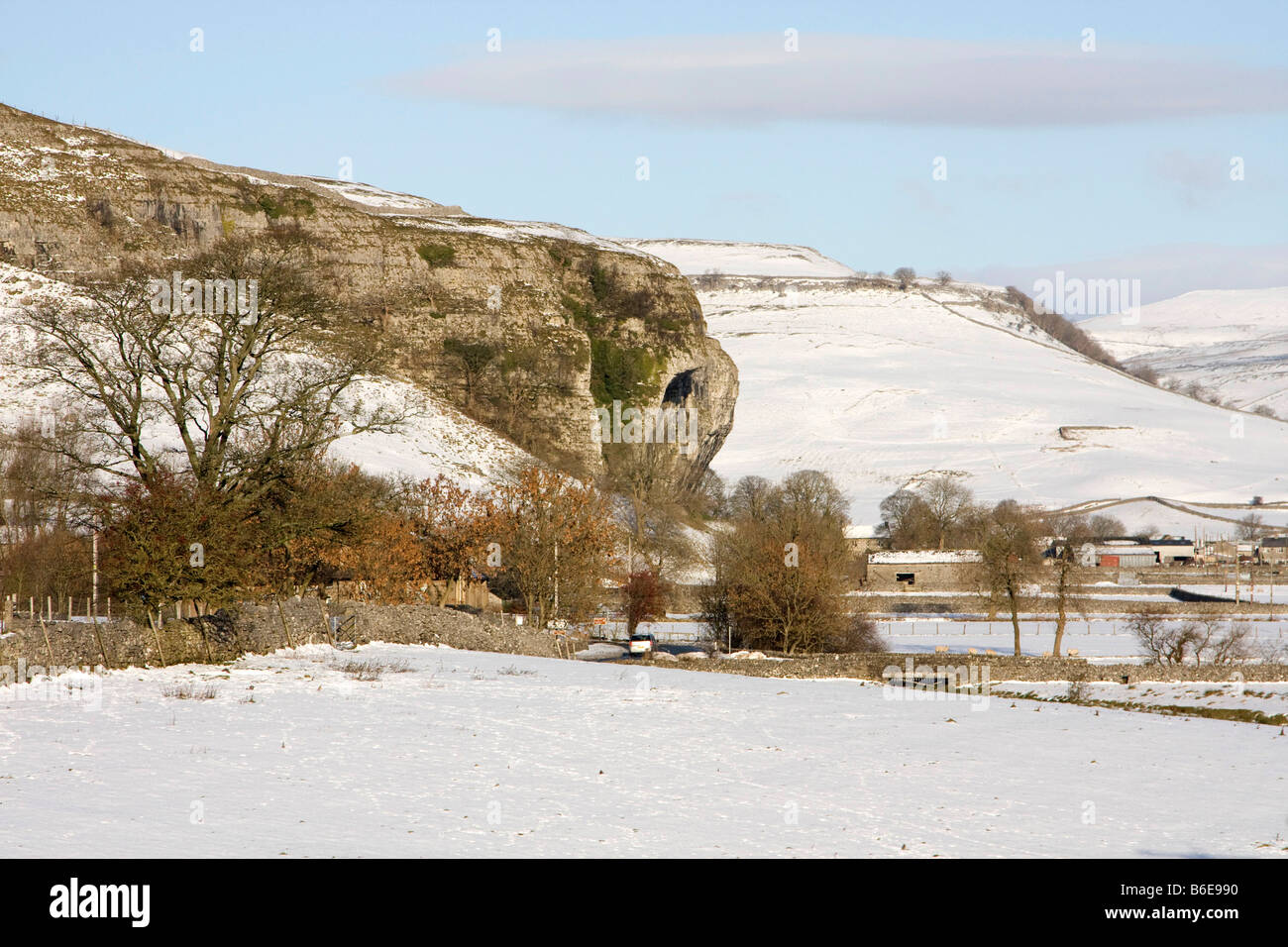 kilnsey crag limestone cliff winter snow yorkshire dales national park ...