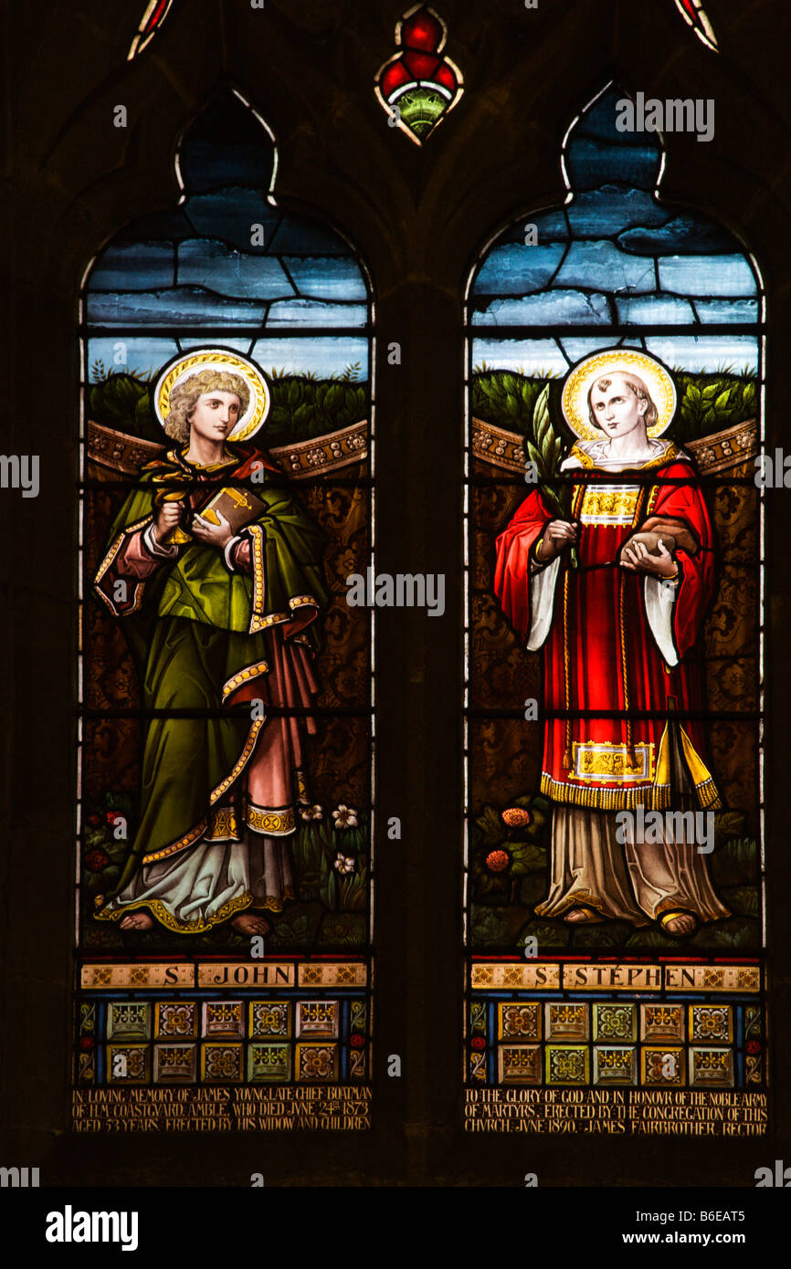 Stained Glass St Cuthberts Church Amble Northumberland England Stock ...