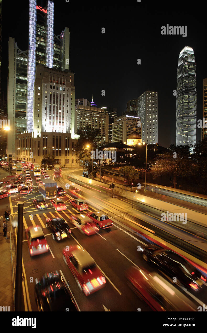 China Hong Kong Central District street scene at night Stock Photo - Alamy