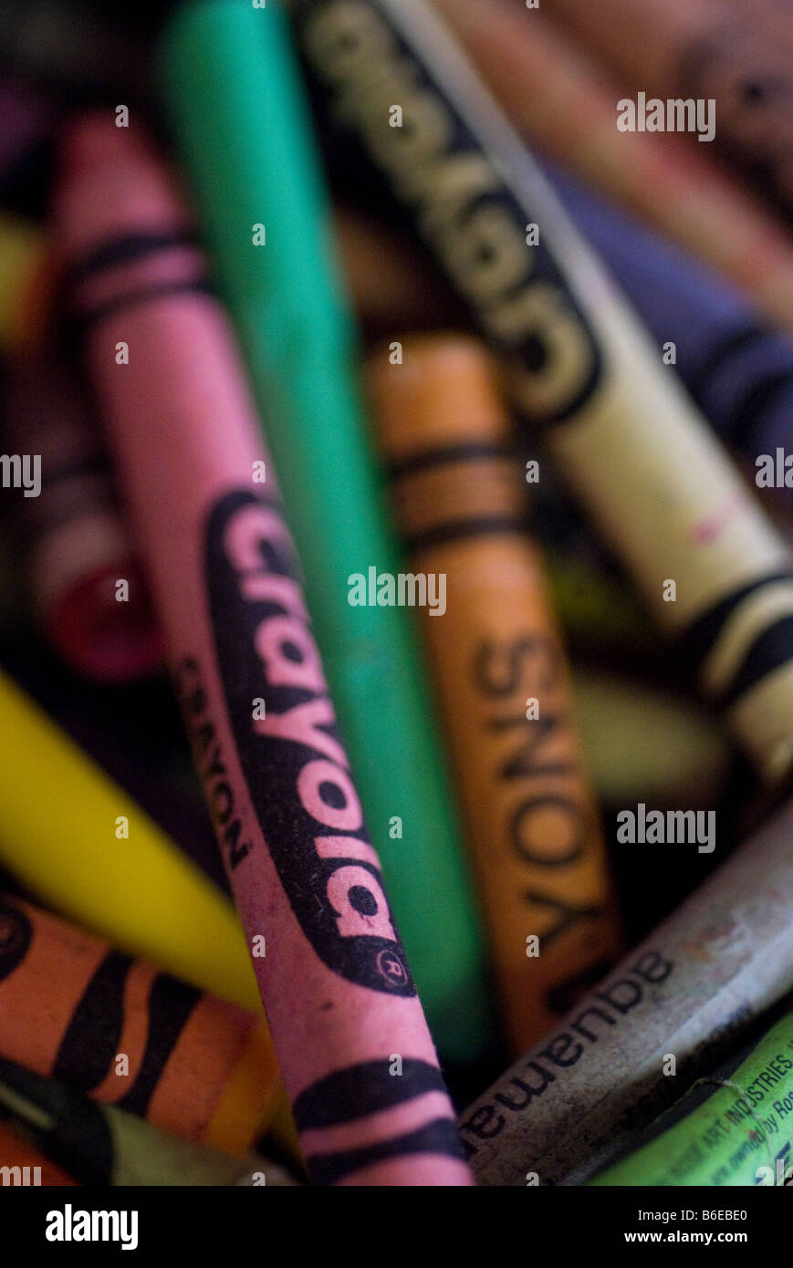 A colorful box of crayons Stock Photo - Alamy