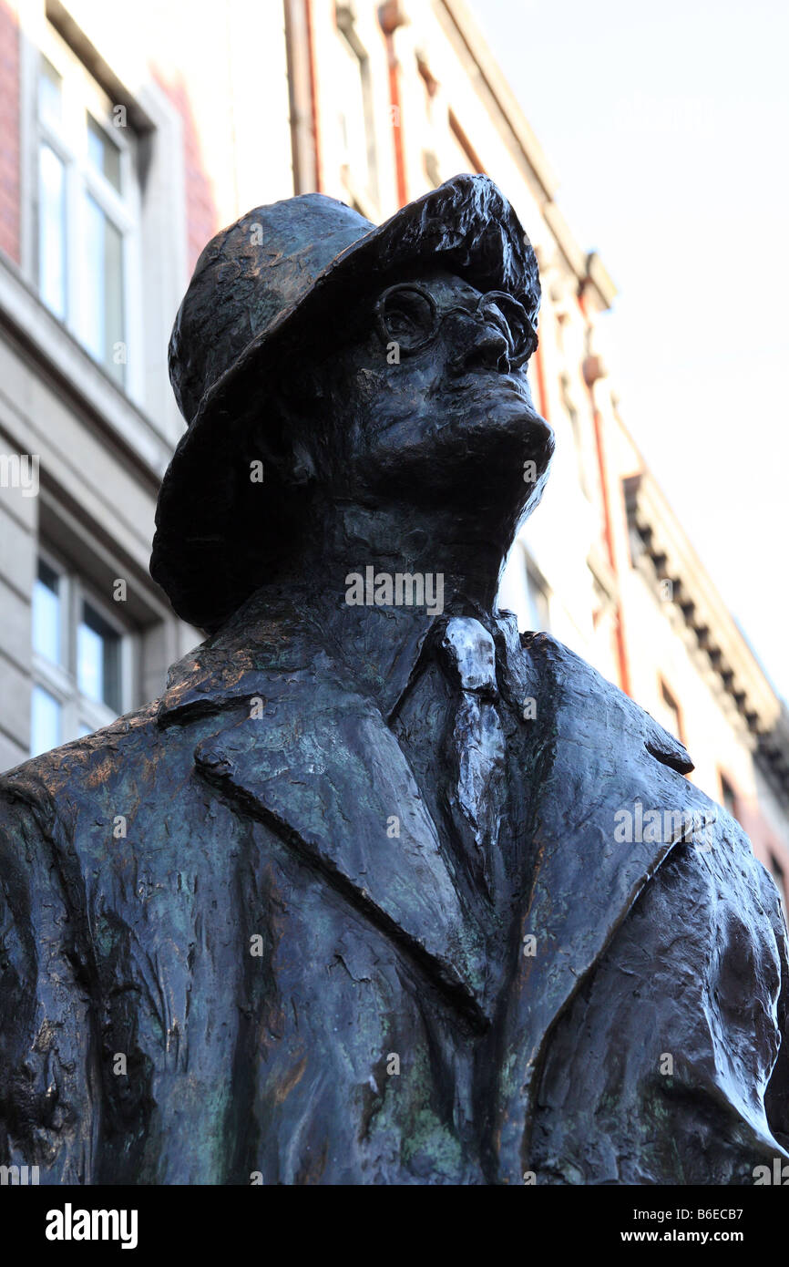 The statue of James Joyce in the city of Dublin in the Republic of ...