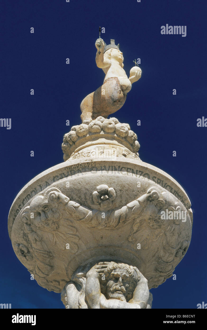 Statue of centaur at fountain at Piazza Duomo in Taormina Messina ...