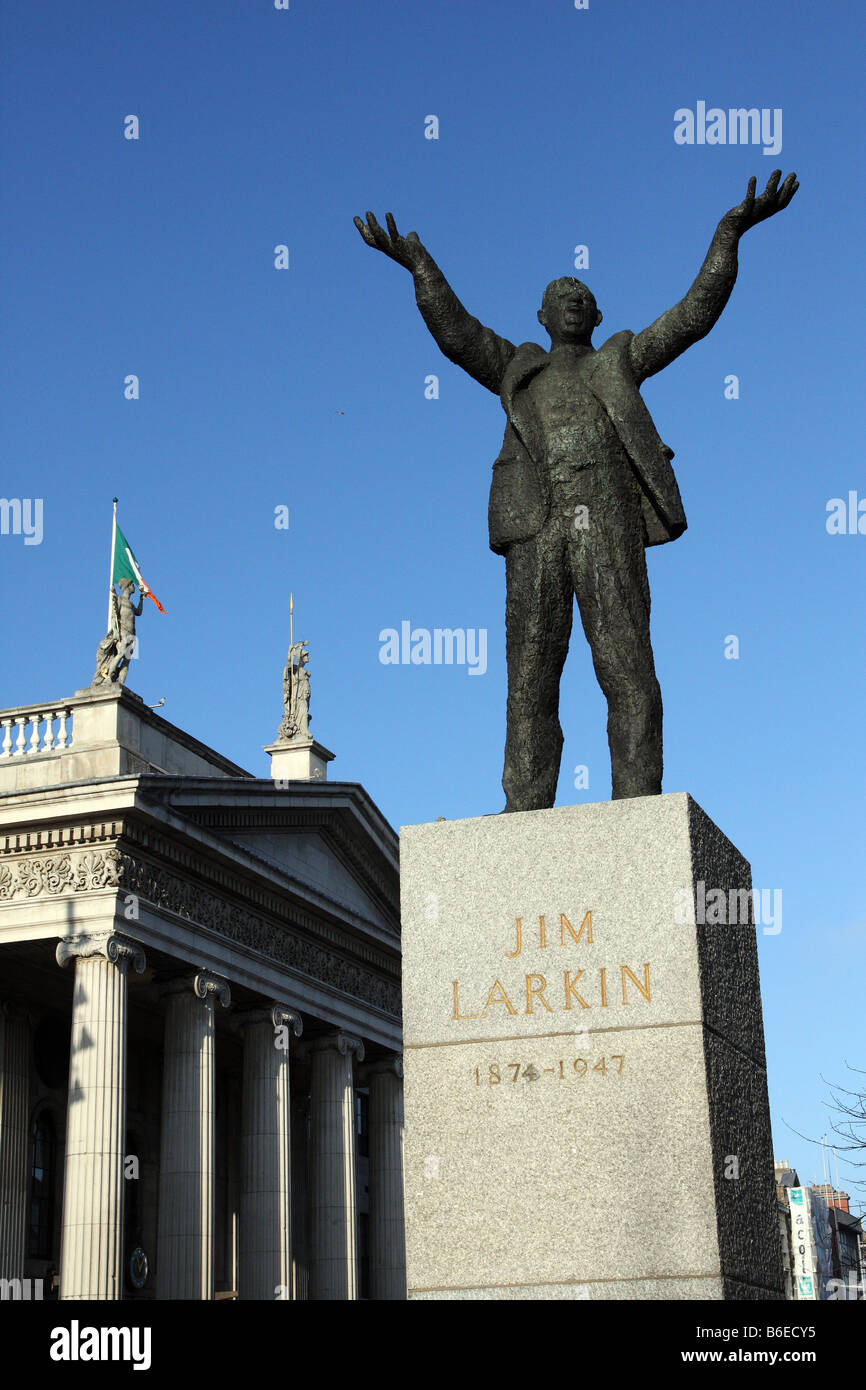 The statue of Jim Larkin in the city of Dublin in the Republic of ...