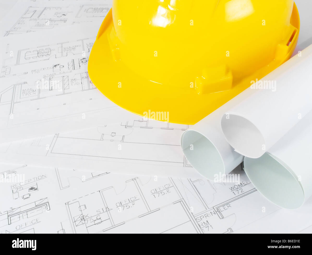 Building projects with architect drawing and protective tools Stock ...