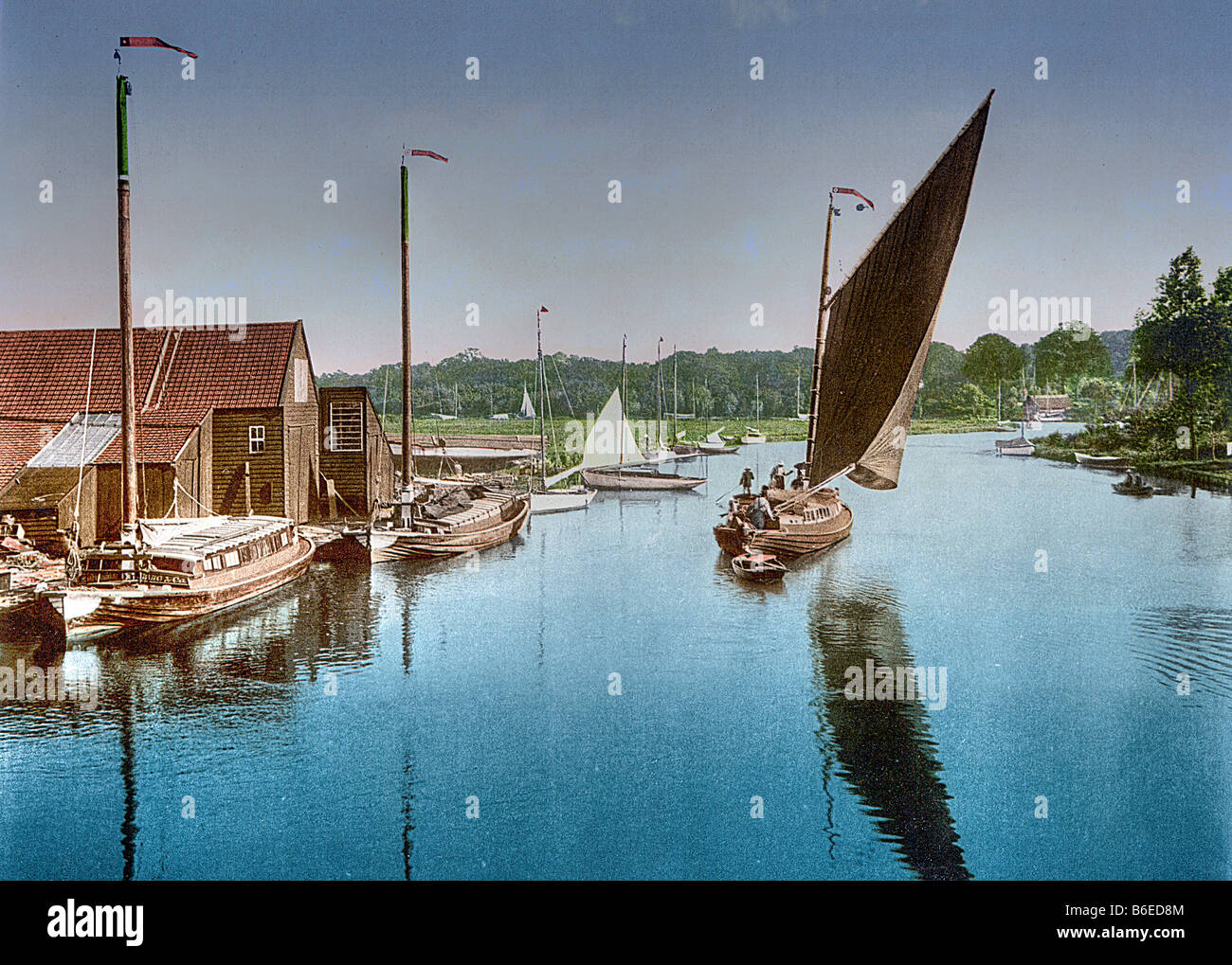 Wherry leaving the harbor, England, UK circa 1899 - Carefully restored ...