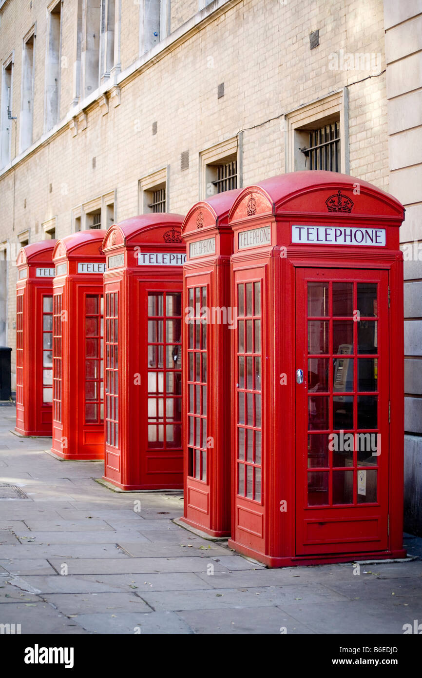 Five red phone boxes. Broad Court, Covent Garden, London, England, UK ...