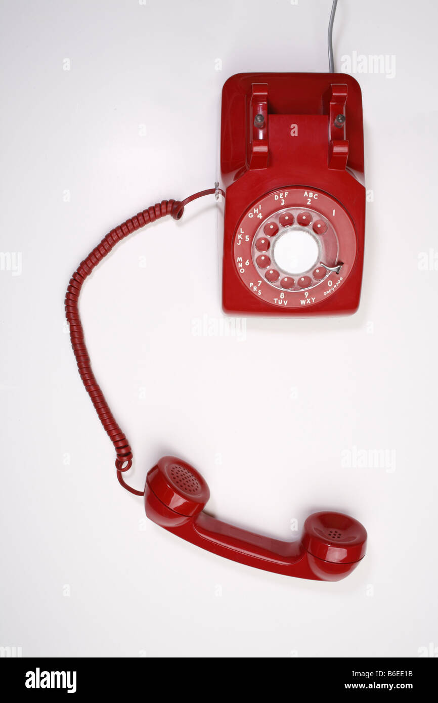 Overhead view of red telephone Stock Photo - Alamy