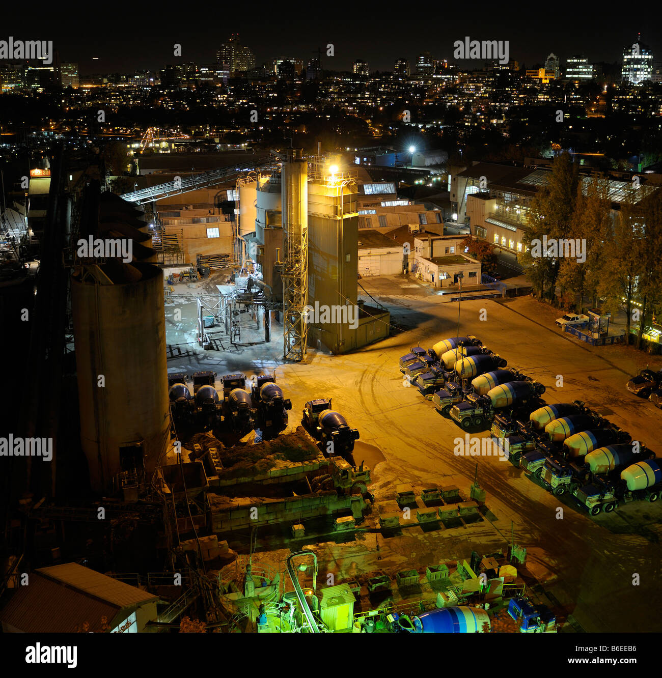Ocean Cement factory on Granville Island at night with Vancouver ...