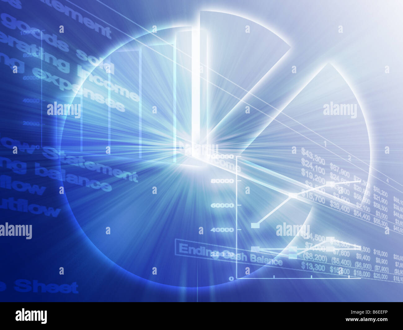 Illustration of Spreadsheet data and business charts in glowing ...