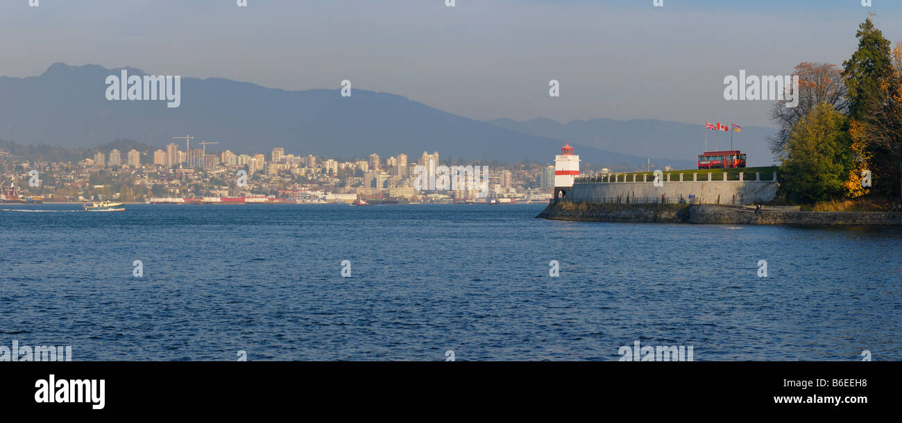 Panoramic view of Brockton Point in Stanley Park with trolley car and ...