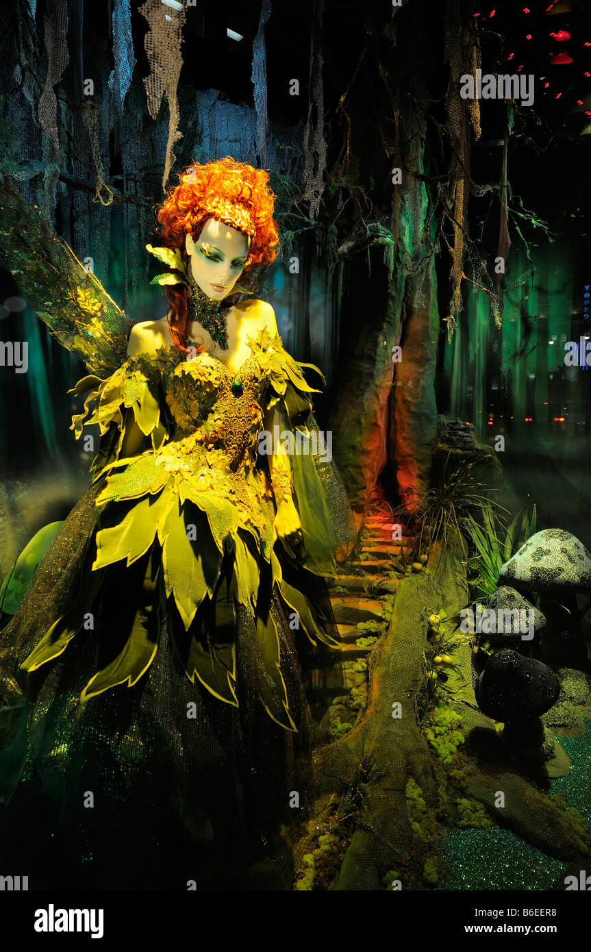 Emerald Green Fairy manikin in a fantasy forest window display at the ...