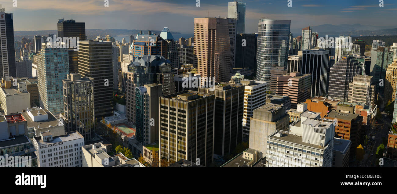 Panorama aerial view of downtown Vancouver high rise towers from the ...