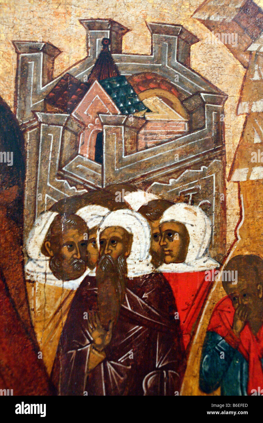 Raising of Lazarus, detail of Russian Icon, religious art, saint, city ...