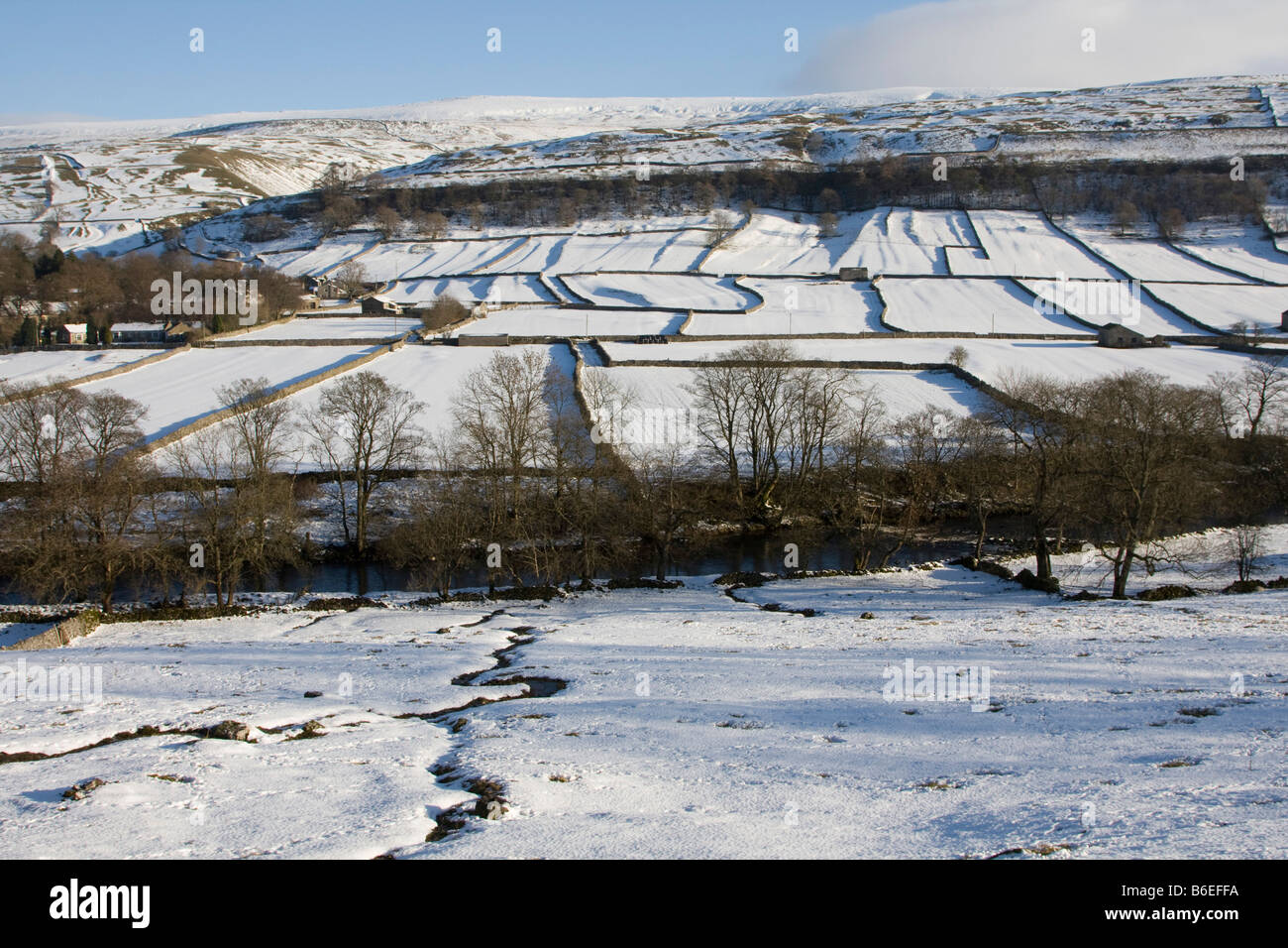 wharfedale winter snow yorkshire dales national park england uk gb ...