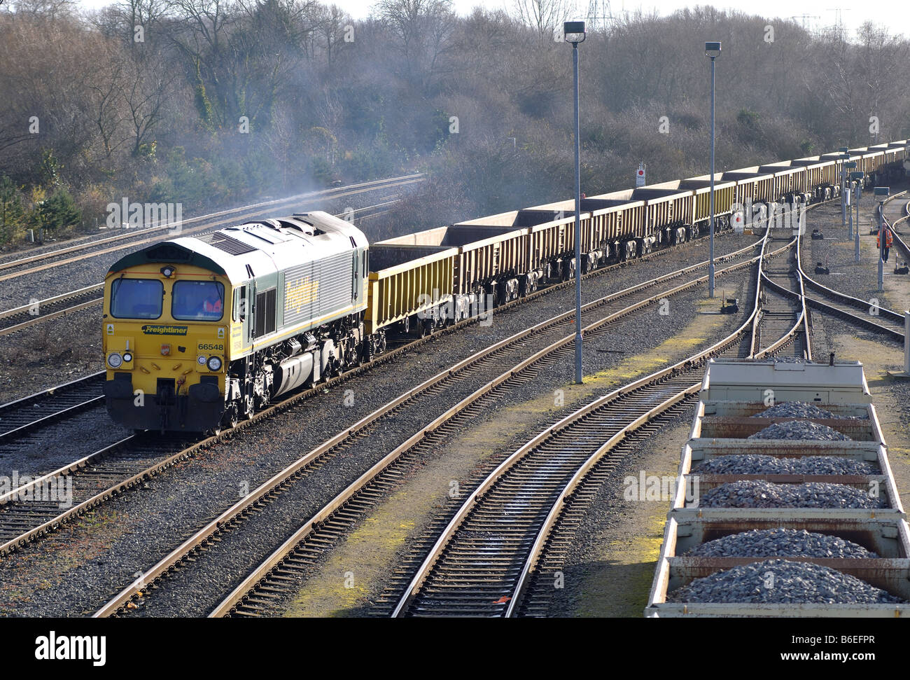Empty ballast train at Hinksey Yard, Oxford, Oxfordshire, England, UK ...
