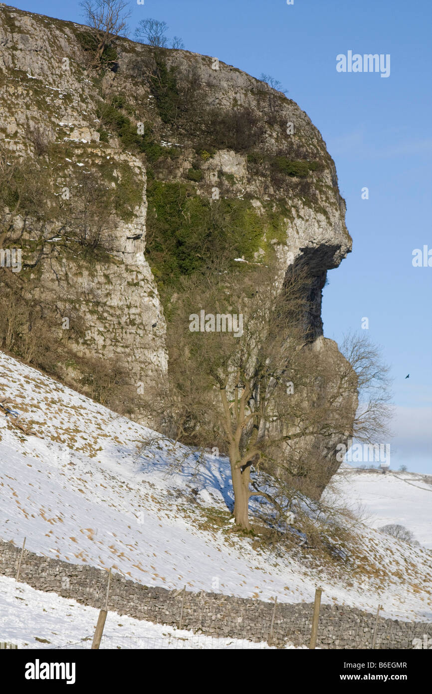 kilnsey crag limestone cliff winter snow yorkshire dales national park ...