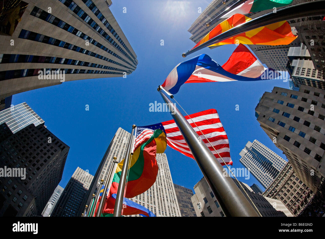 National flags outside the rockefeller center hi-res stock photography ...