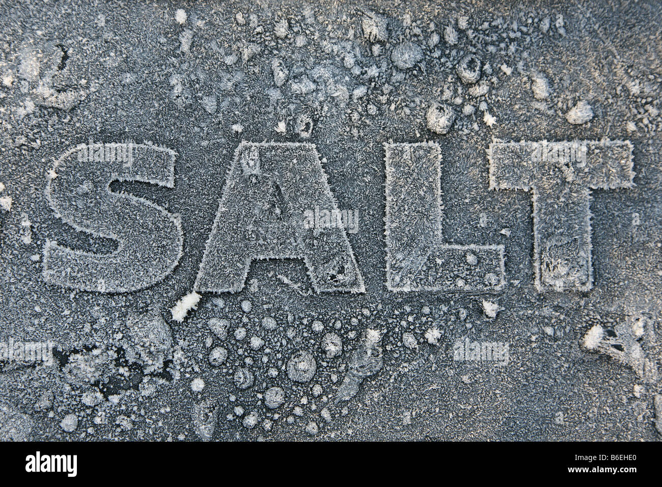 Salt bin with a thick layer of frost Stock Photo - Alamy