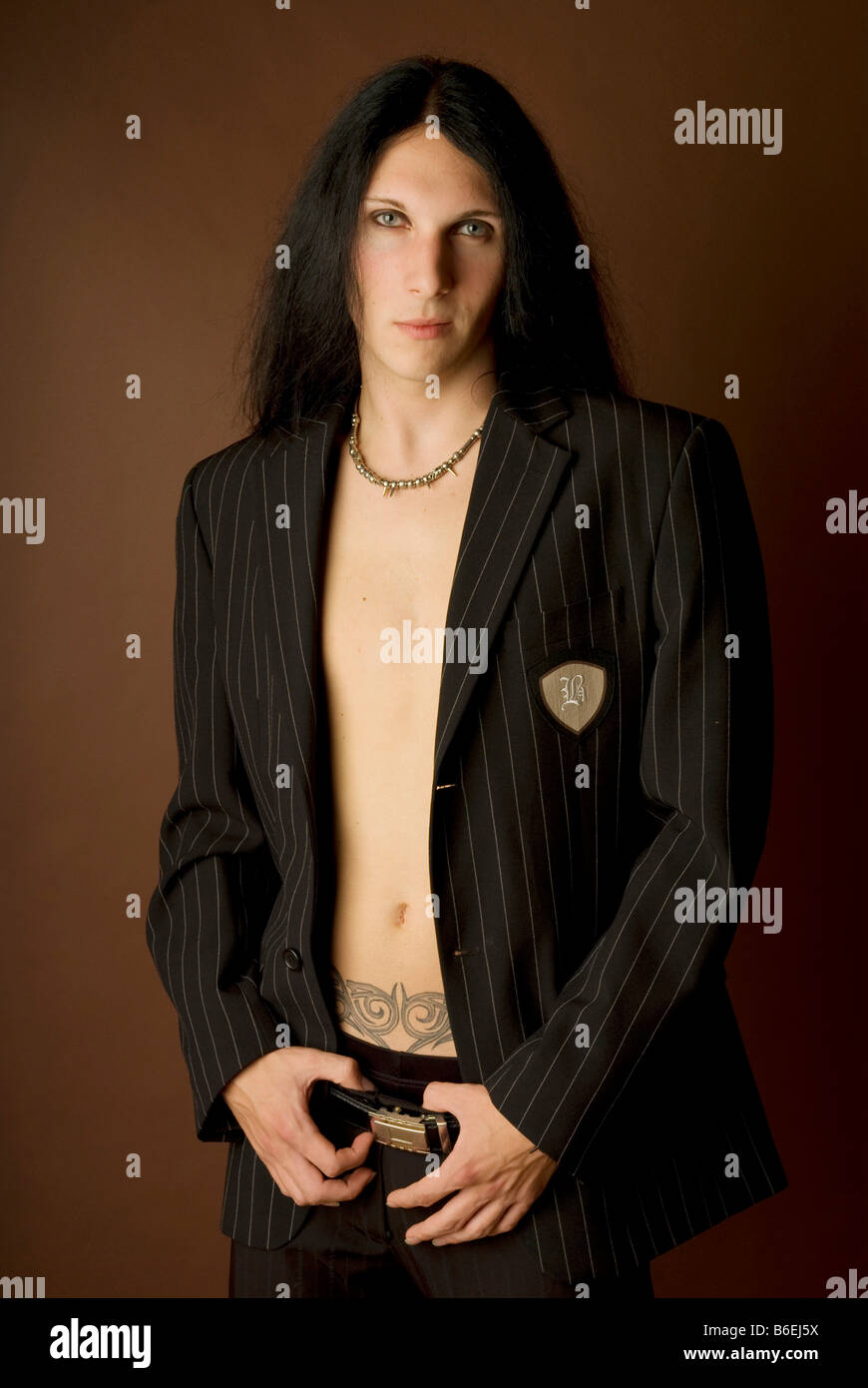 Finnish musician looking earnest, goth Stock Photo - Alamy
