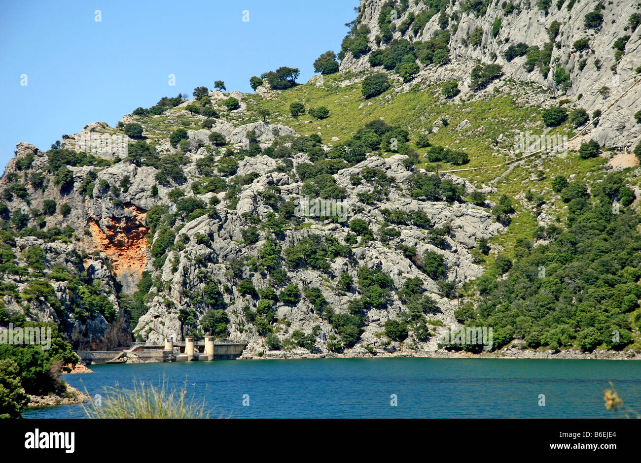 Fresh water lake Gorg Blau, dam, protected landscape area, Majorca ...