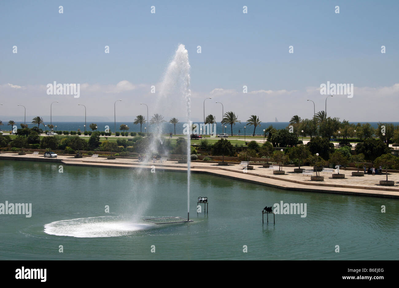 Parc de la Mar, trick fountains, in front of La Seu Cathedral, Palma de ...
