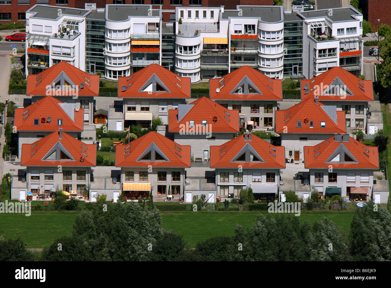 Aerial view of Stadtkrone Ost, Stockholmer Allee, housing estate ...